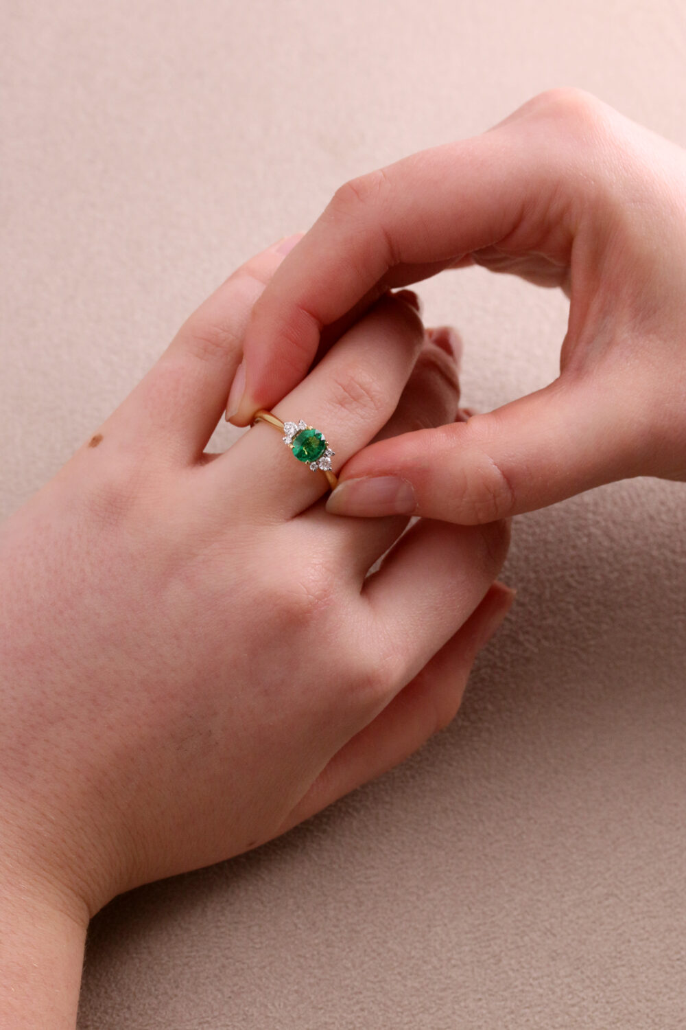 18ct Yellow Gold Emerald and Diamond Trefoil Ring - TheJewelleryWorkshop